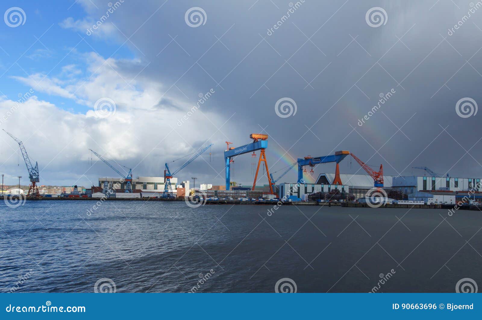 Rainbow Over the Kiel Shipyard after a Rain Shower Editorial Photo ...