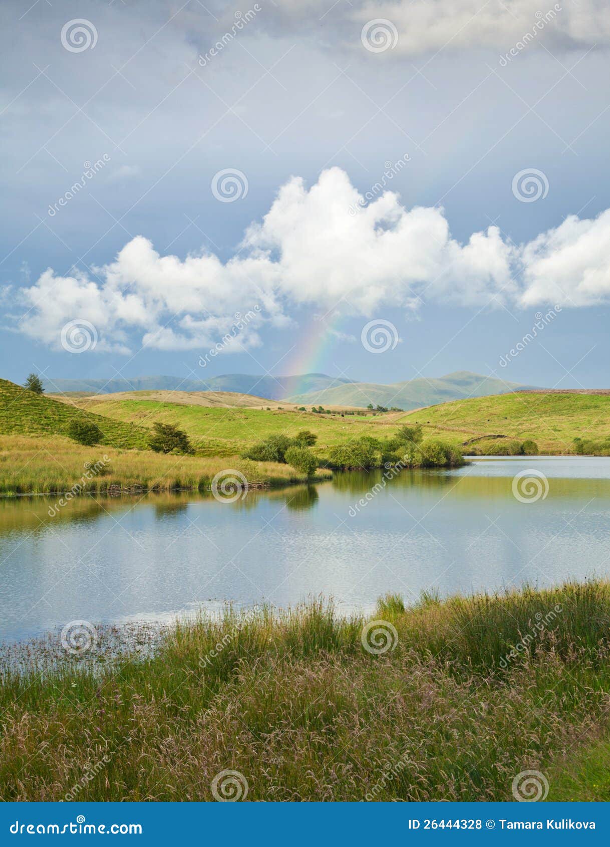 Rainbow over a lake stock photo. Image of weather, boathouse - 26444328