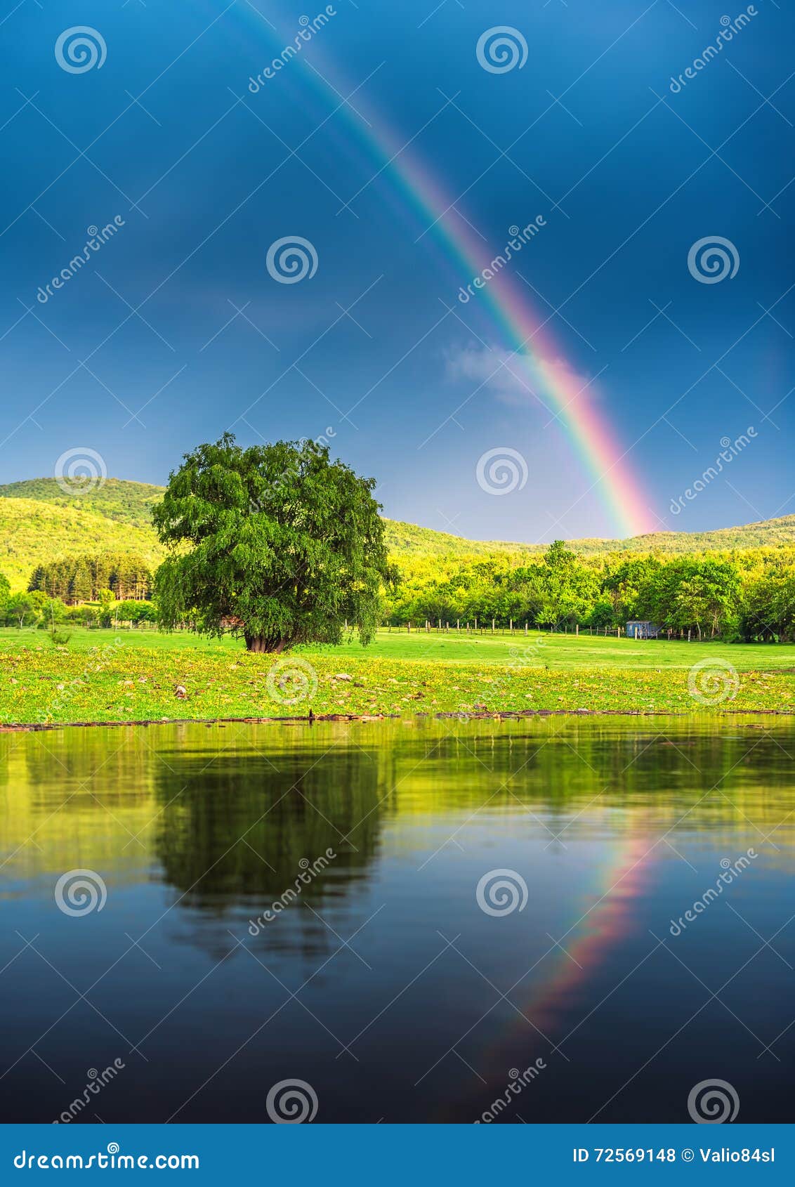 Rainbow Over a Lake, Reflected in the Water Stock Photo - Image of ...