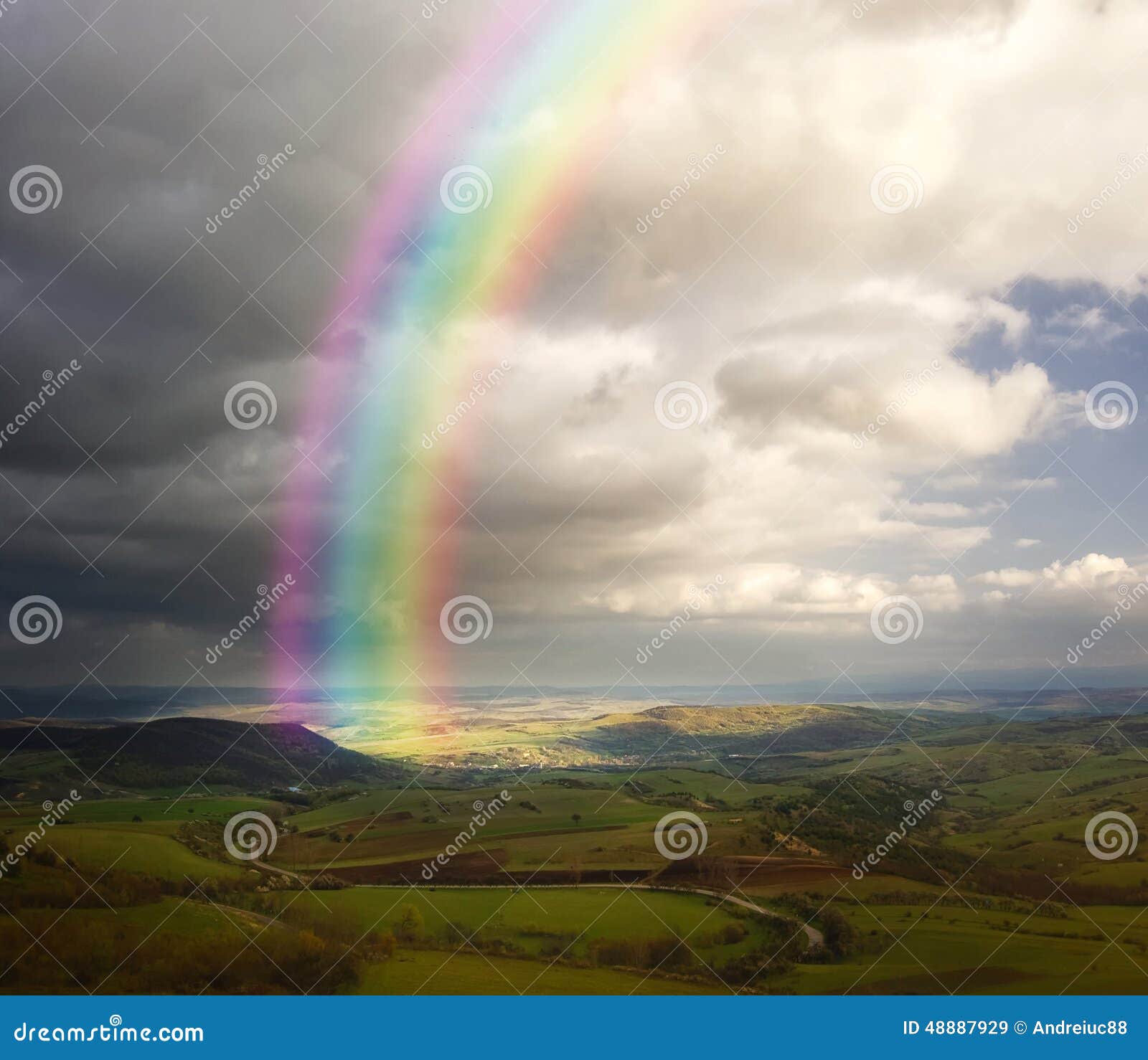 Rainbow Over the Landscape in Spring Stock Image - Image of clouds ...