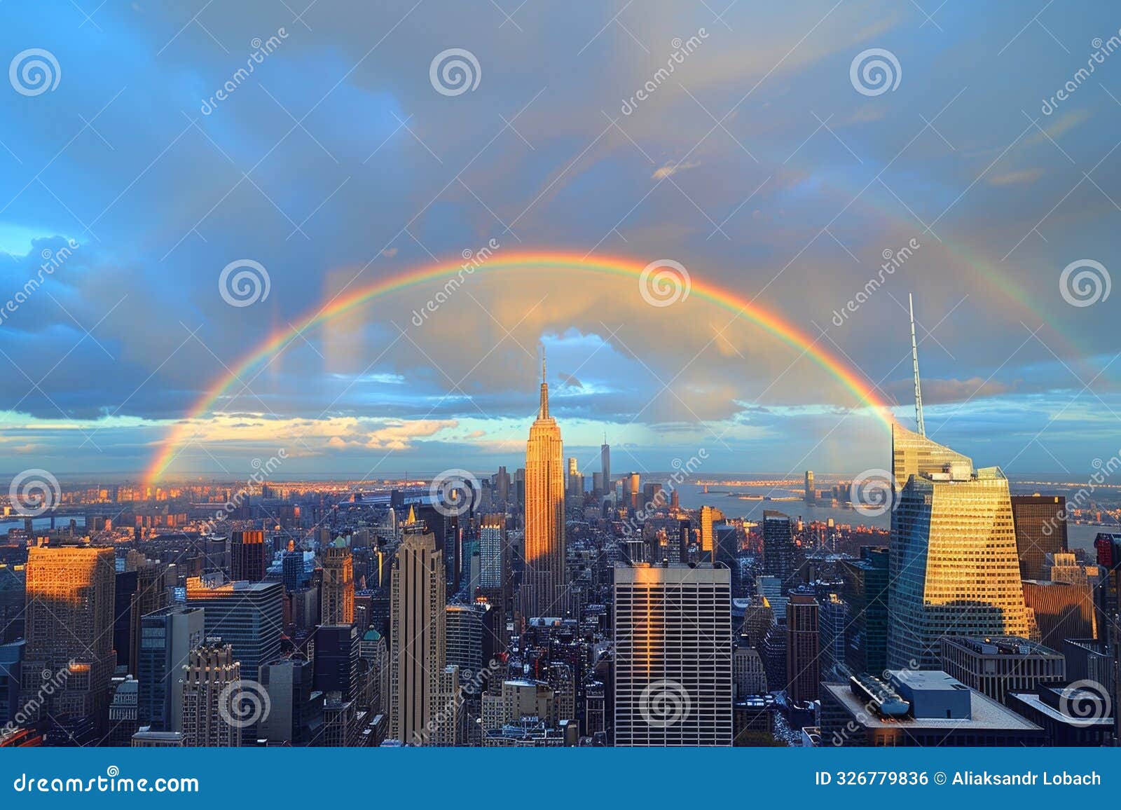 Rainbow Over a Large Modern City with High-rise Buildings Stock Photo ...