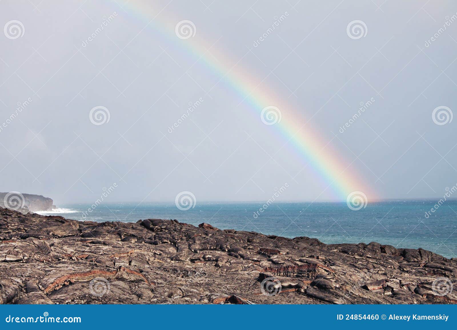 Rainbow Over Lava Flow from Erupting Volcano Stock Photo - Image of ...