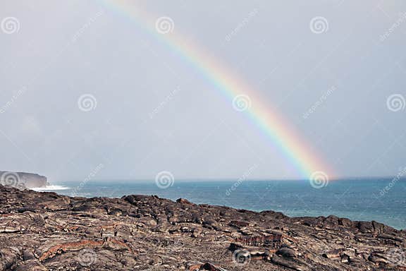 Rainbow Over Lava Flow from Erupting Volcano Stock Photo - Image of ...