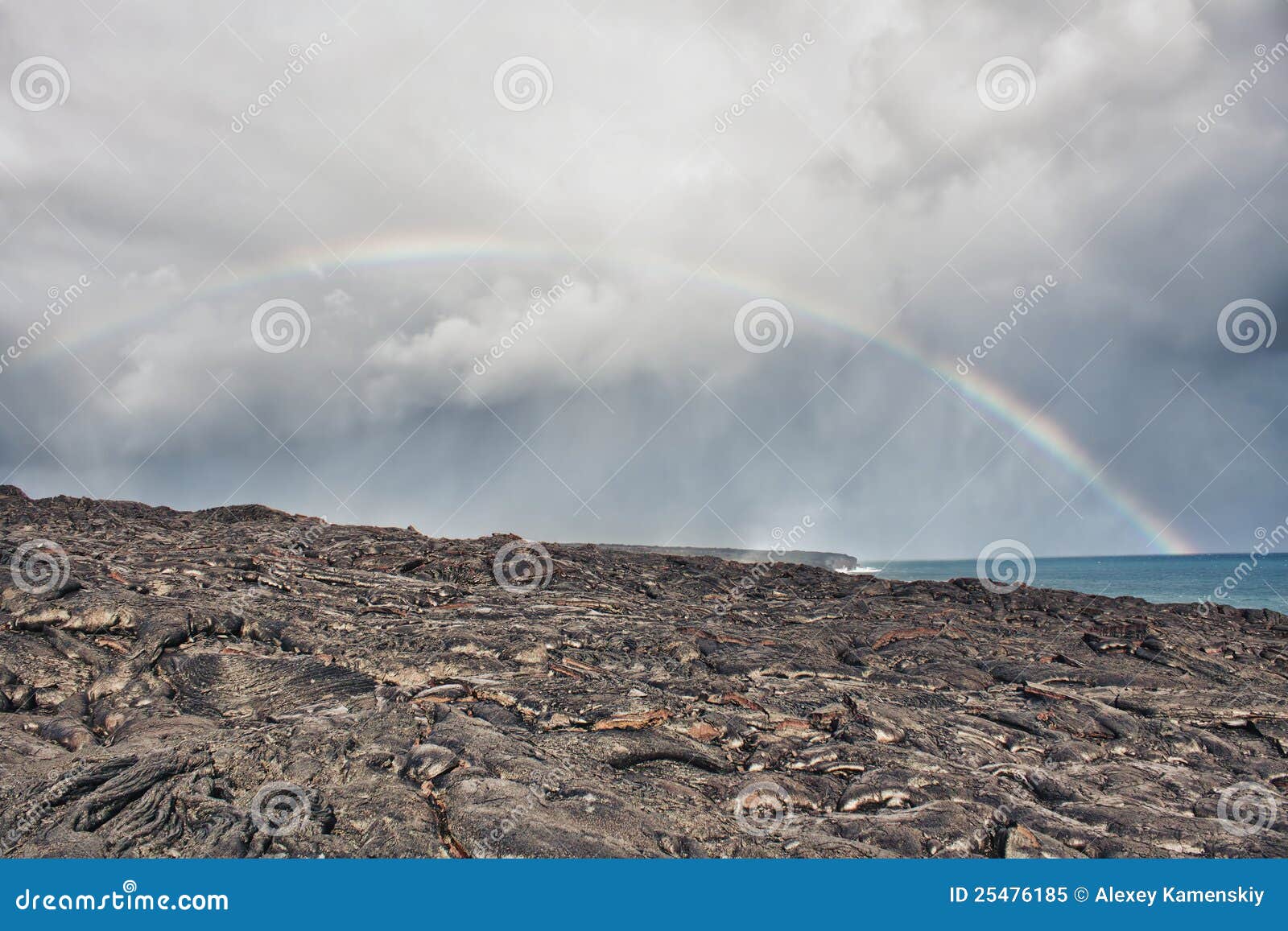 Rainbow Over Lava Flow from Erupting Volcano Stock Image - Image of ...