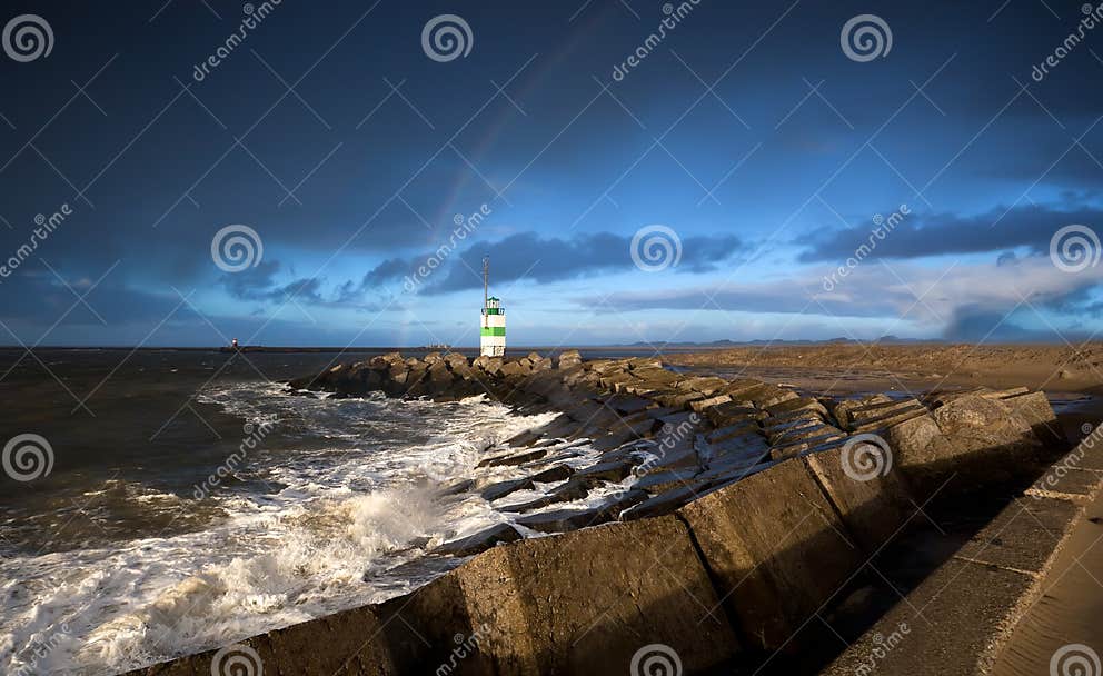 Rainbow Over Lighthouse after the Storm Stock Image - Image of showe ...
