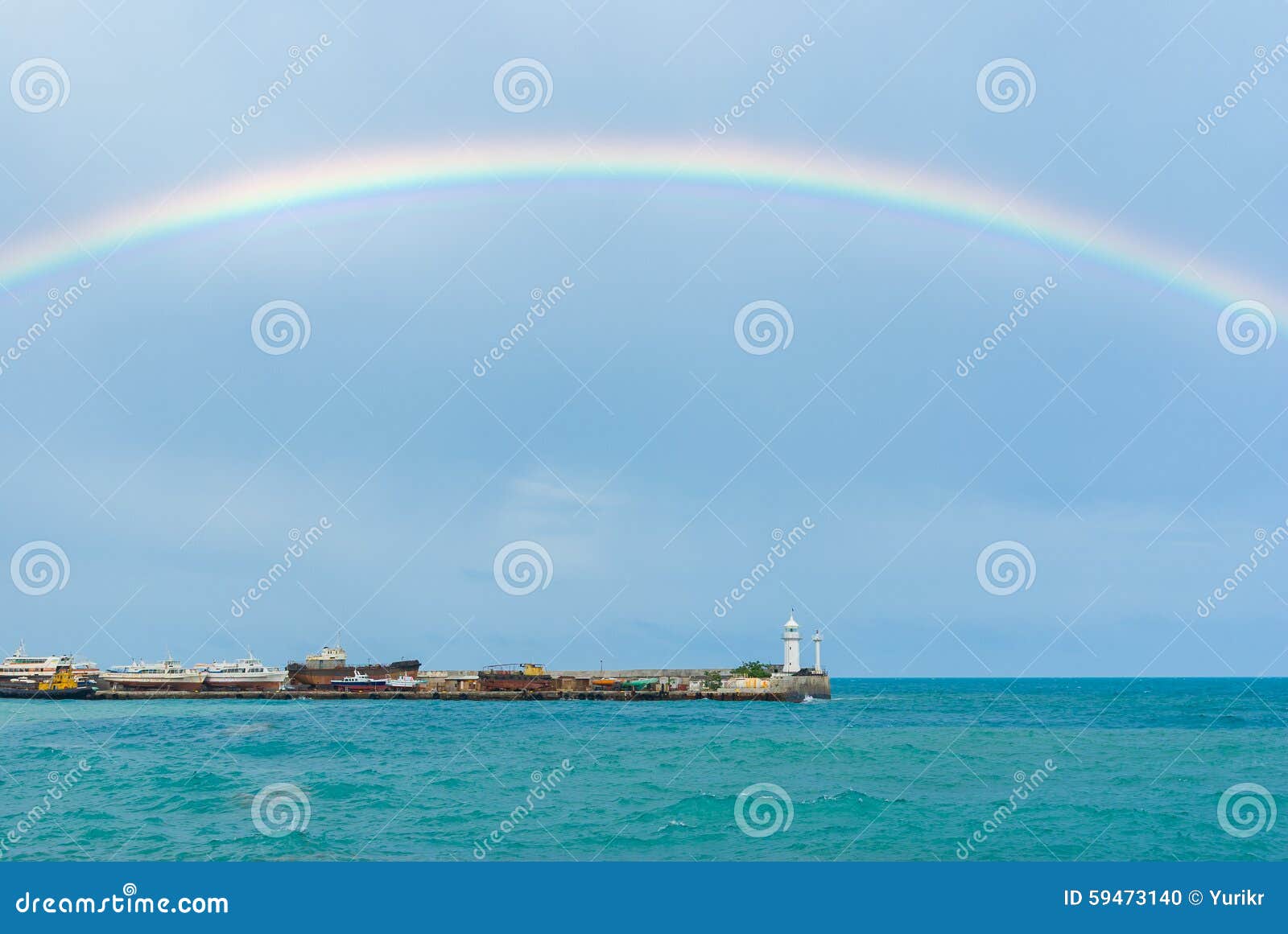 Rainbow Over Lighthouse in Yalta City Stock Photo - Image of horizon ...