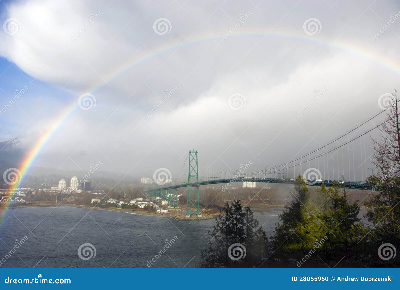 Rainbow Over Lions Gate Bridge Stock Photo - Image of deck, footing ...