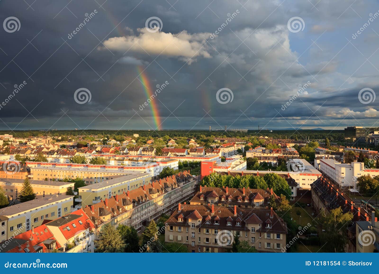 Rainbow Over Niederrad, Frankfurt am Main Stock Photo - Image of modern ...