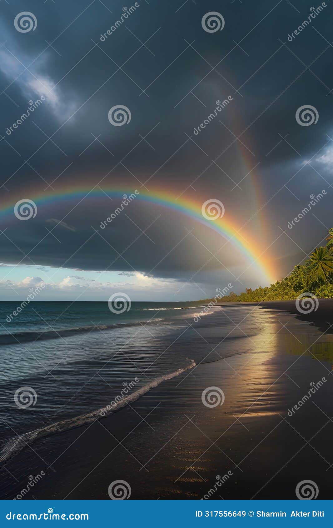 Rainbow Over the Ocean after a Thunderstorm Stock Illustration ...