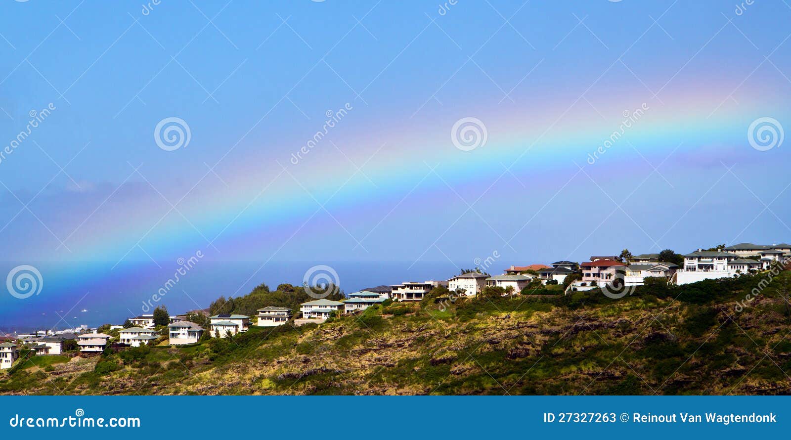 Rainbow Over Ocean View Homes Stock Image - Image of distinct ...