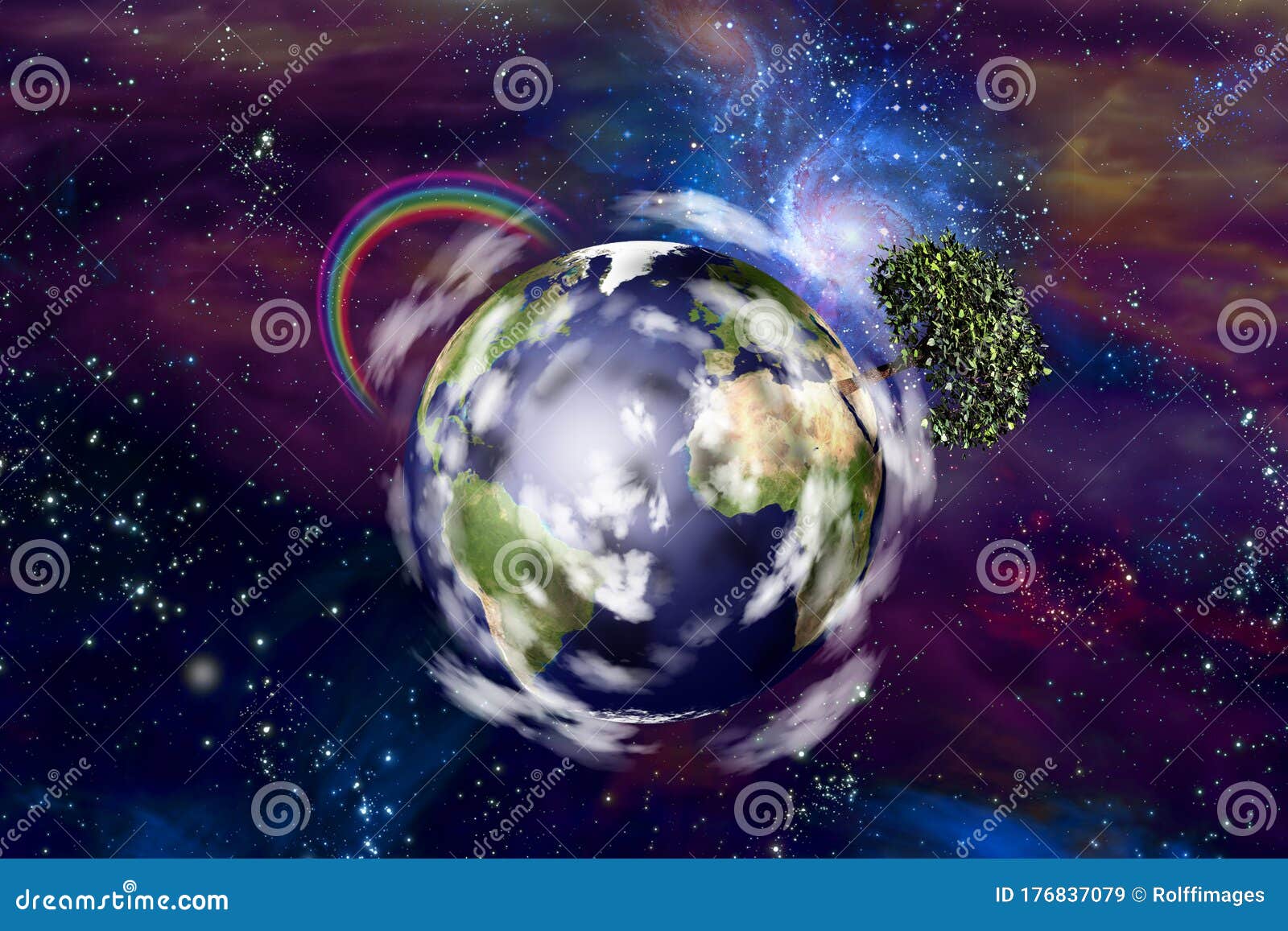 Rainbow over planet Earth stock illustration. Illustration of land ...