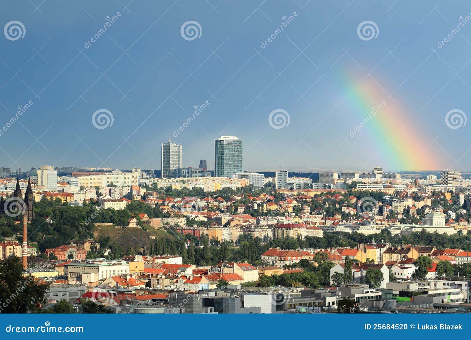 Rainbow over Prague stock photo. Image of scyscraper - 25684520
