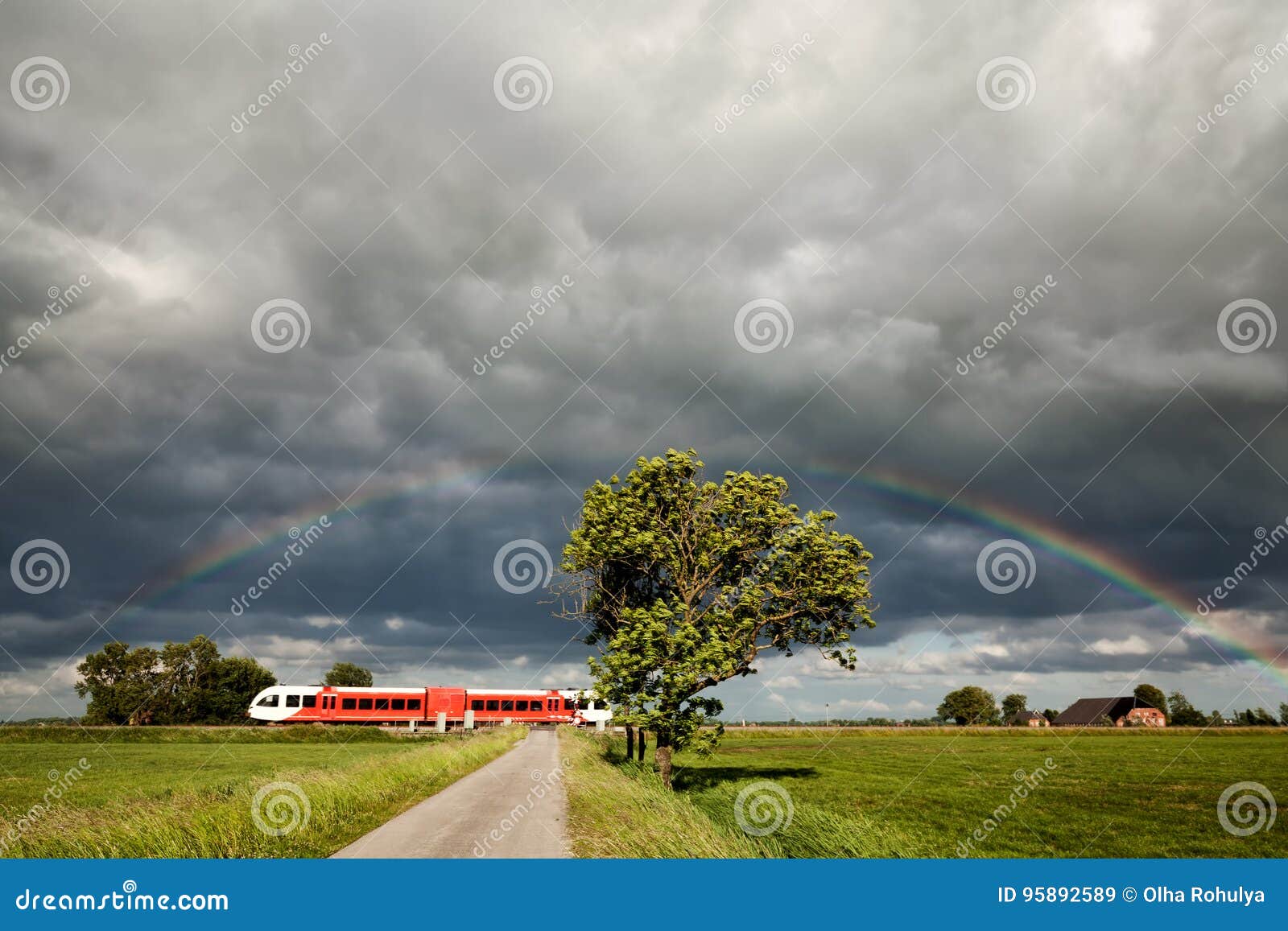 Rainbow Over Railroad with Train Stock Image - Image of rainbow, rail ...