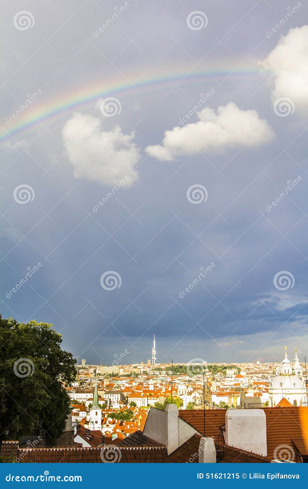 Rainbow Over the Red Roofs of Old Prague Stock Image - Image of ...