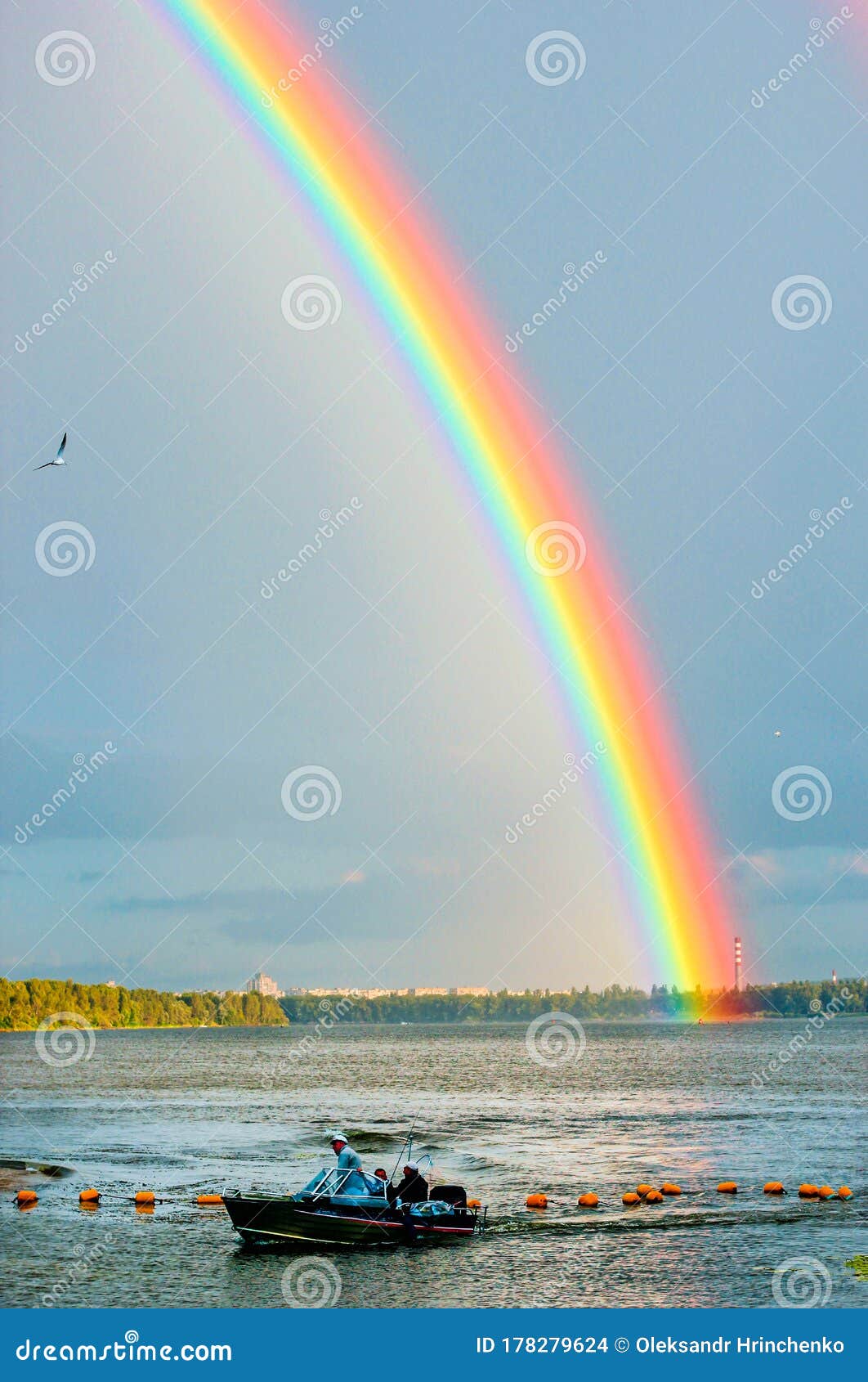 Rainbow Over the River, a Big Beautiful Rainbow Editorial Stock Image ...