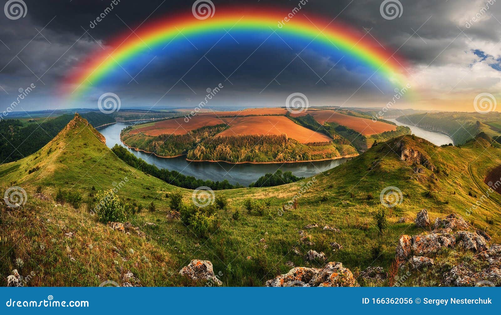 Rainbow over the river stock photo. Image of gorge, cobblestone - 166362056