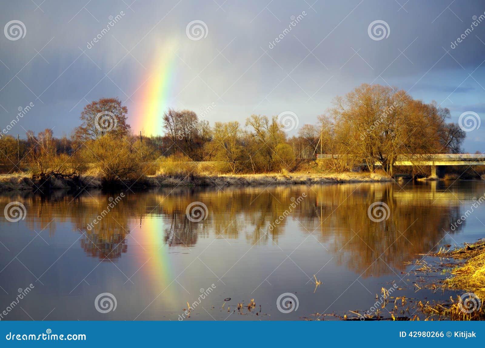 Rainbow over river stock photo. Image of trees, water - 42980266