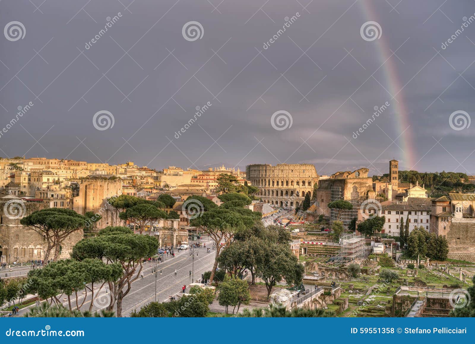 Rainbow over Rome stock photo. Image of fora, coliseum - 59551358