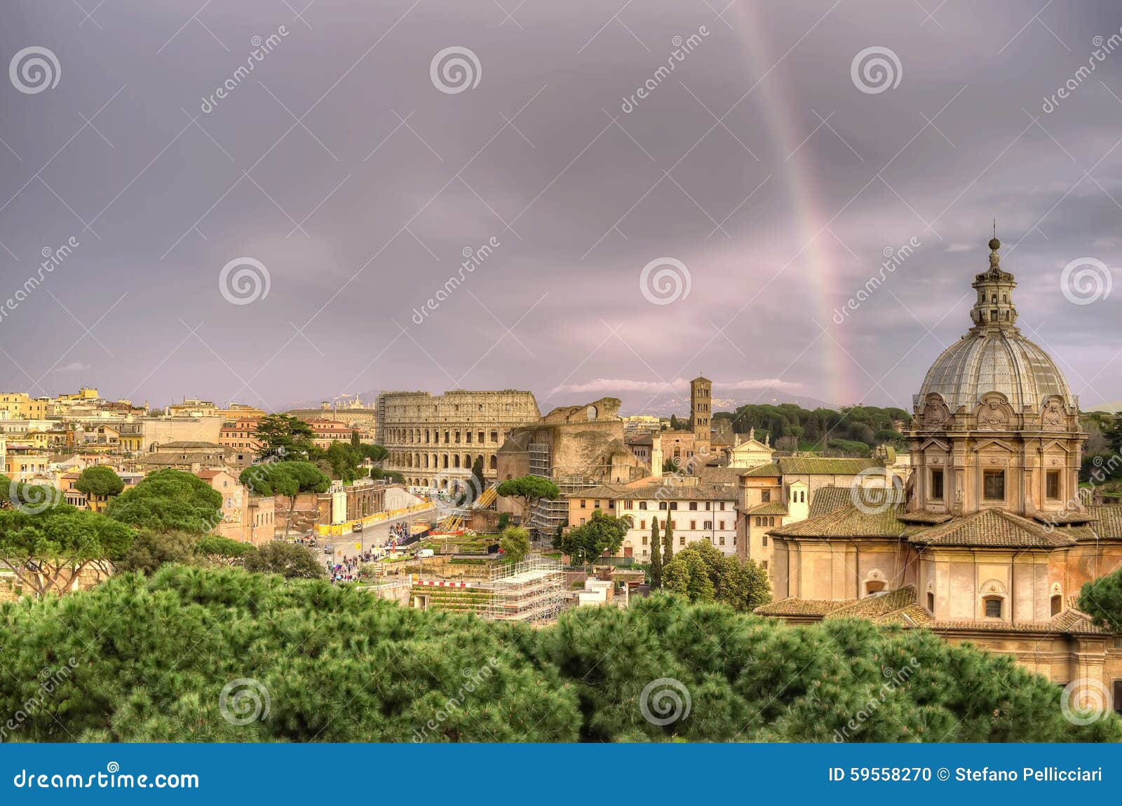 Rainbow over Rome stock photo. Image of skyline, church - 59558270