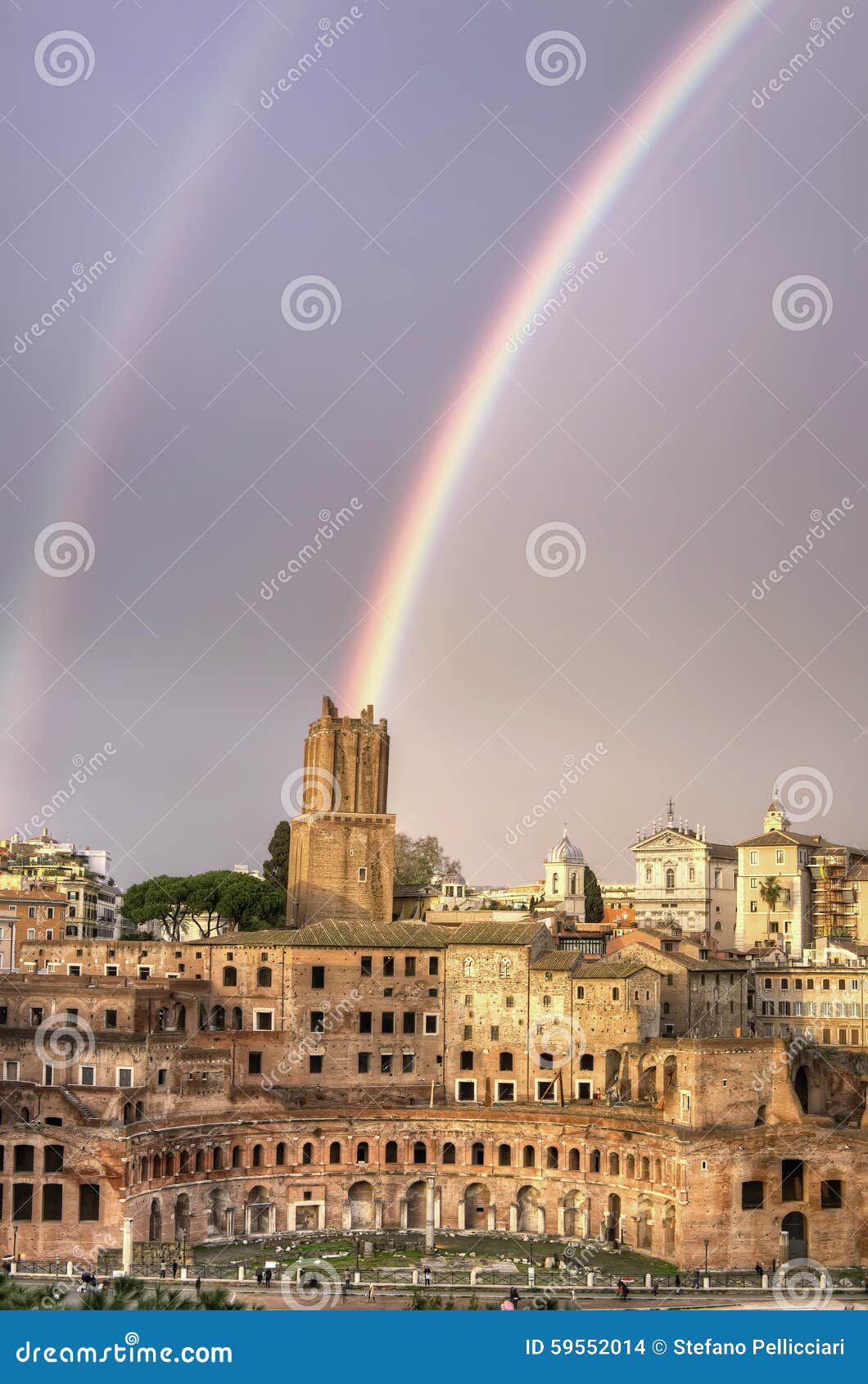 Rainbow over Rome stock photo. Image of markets, forums - 59552014
