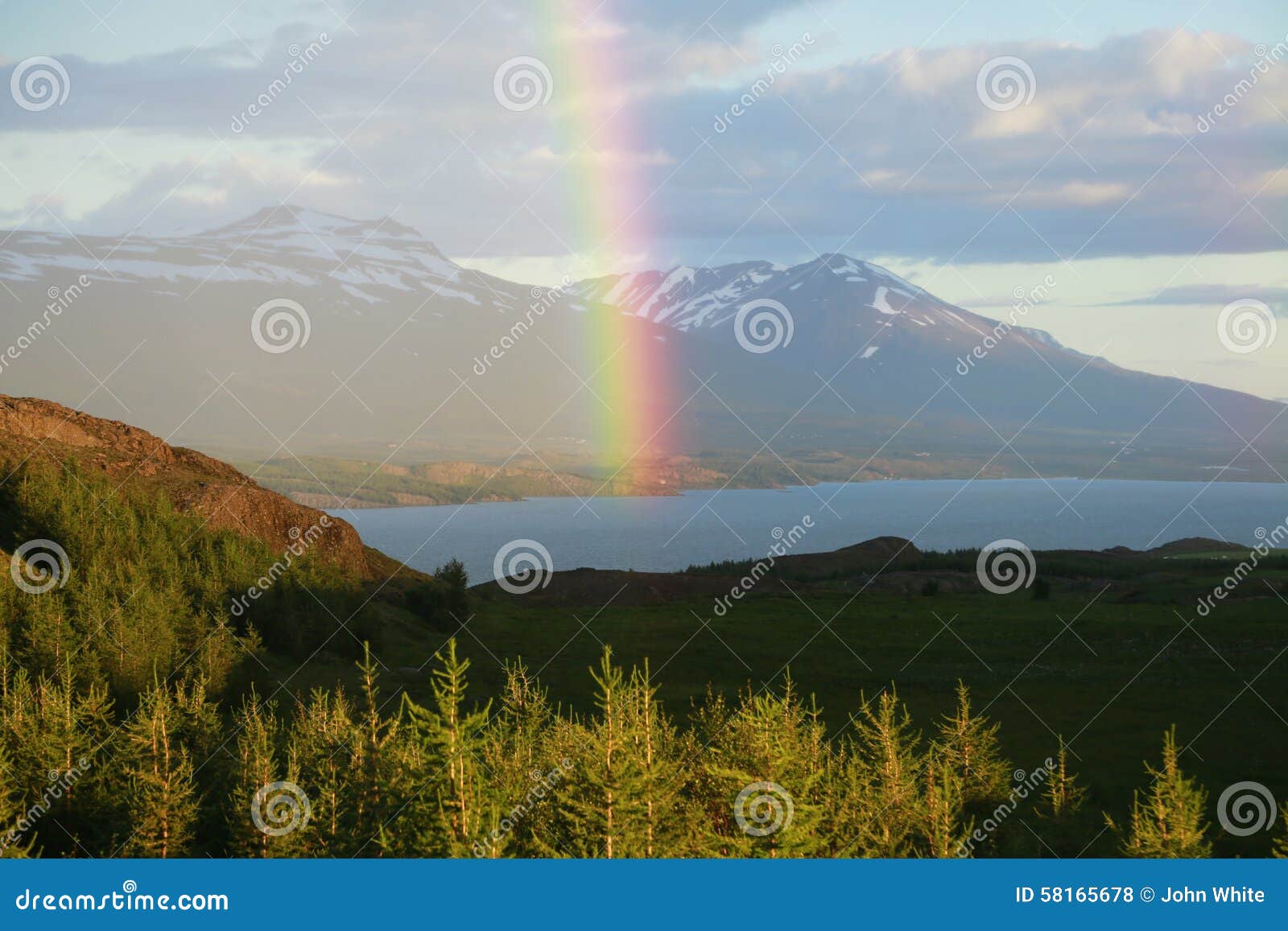 A Rainbow Over Snow Covered Mountains. Iceland. Stock Photo - Image of ...