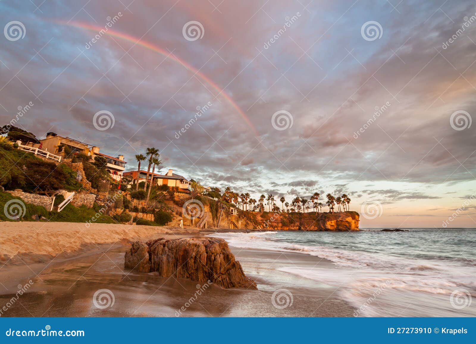 Rainbow Over Southern Californian Beach Stock Photo - Image of laguna ...