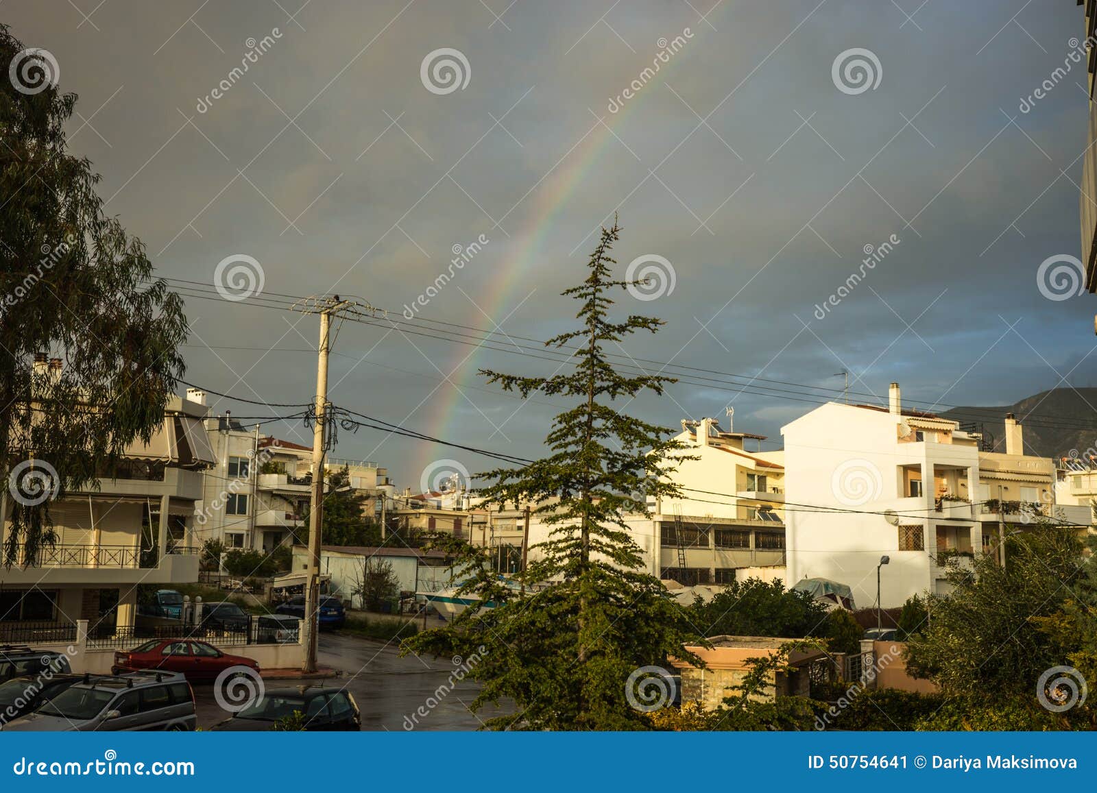 Rainbow Over the Suburb of Athens, Greece Stock Image - Image of summer ...