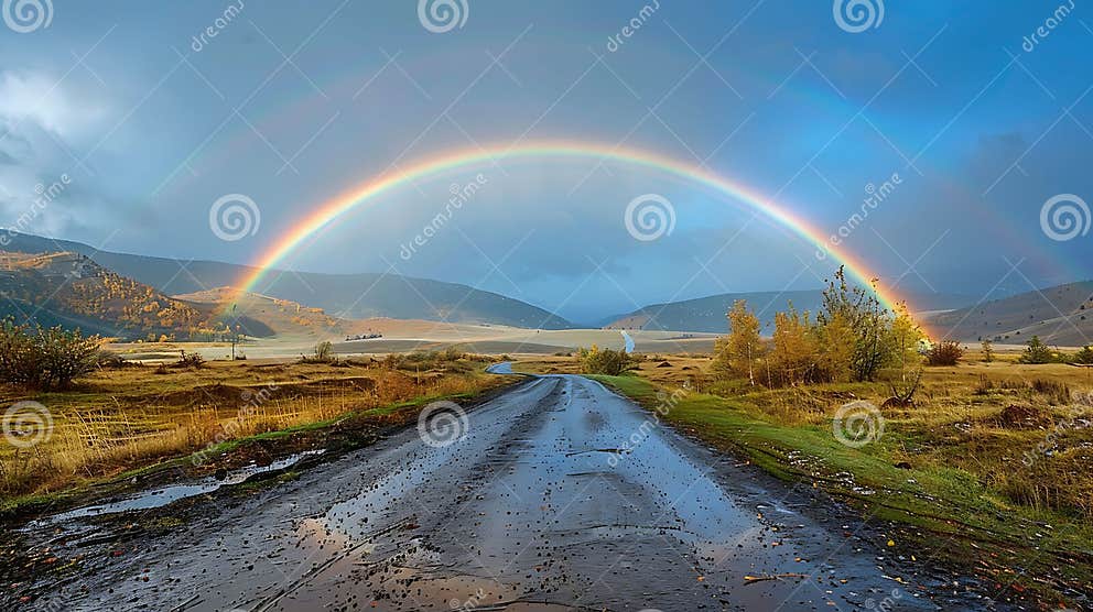 Rainbow Over Valley stock illustration. Illustration of view - 333881322