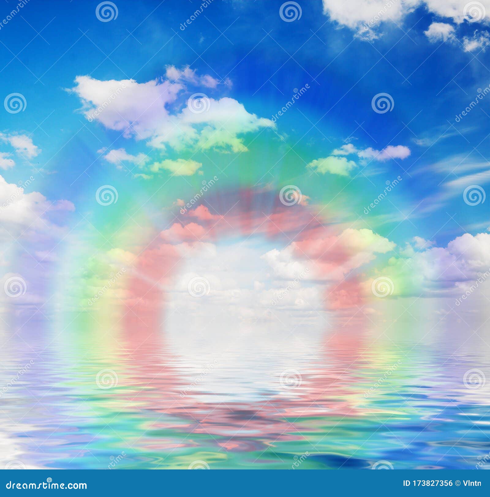 Rainbow Over the Water stock photo. Image of bright - 173827356