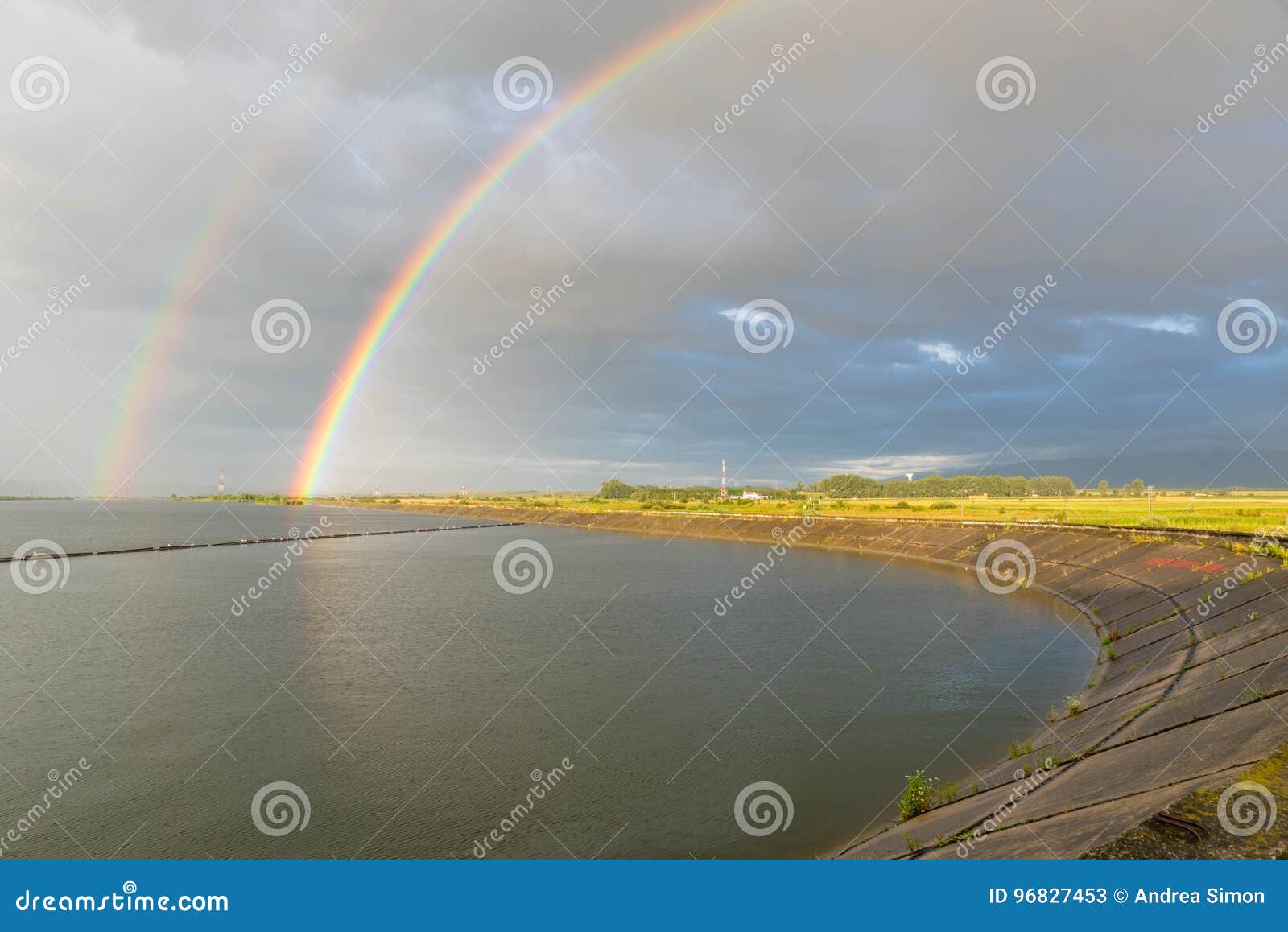 Rainbow over water stock image. Image of landscape, horizon - 96827453