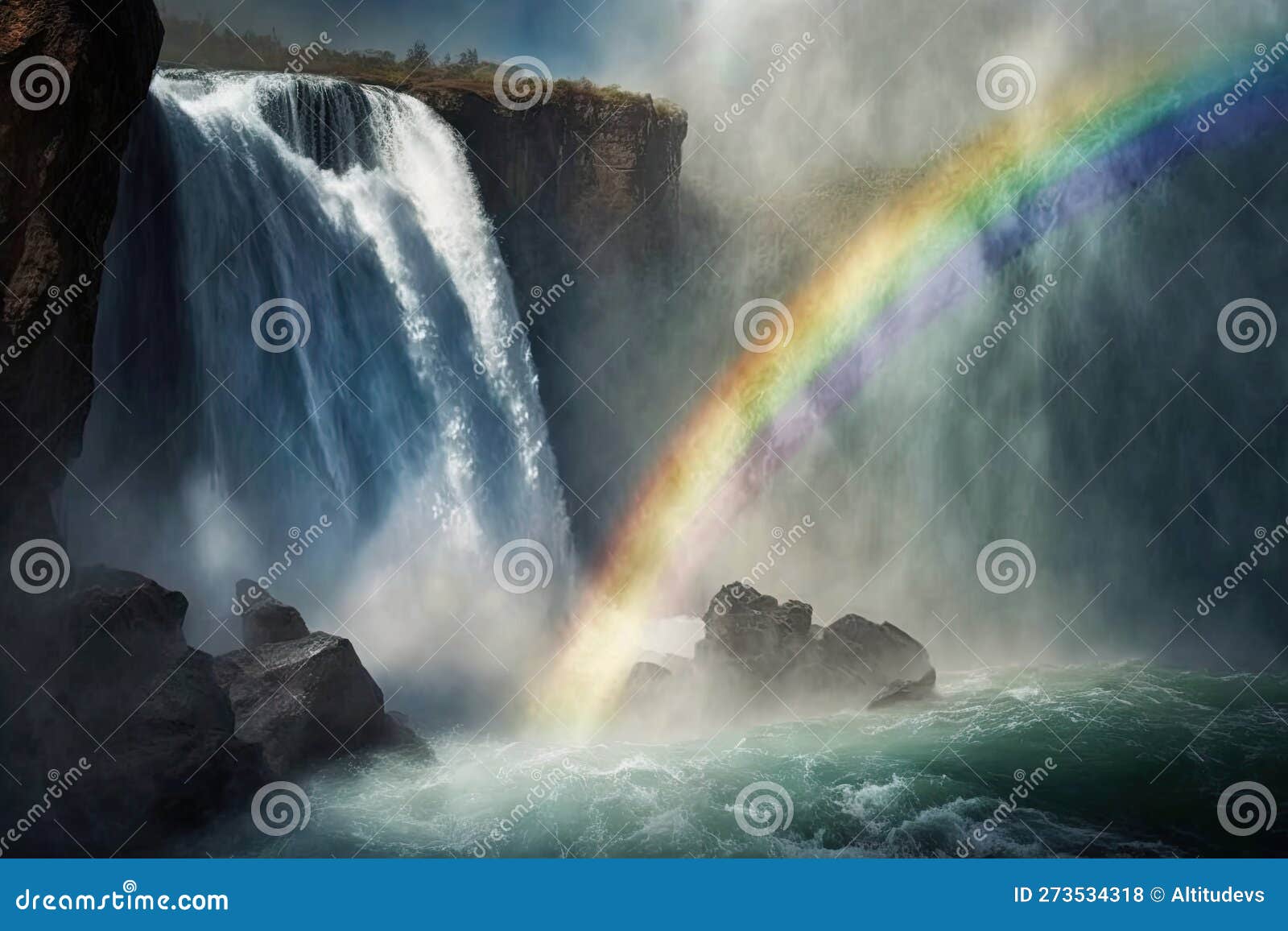 Rainbow Over a Waterfall, with Mist and Spray Visible Stock ...