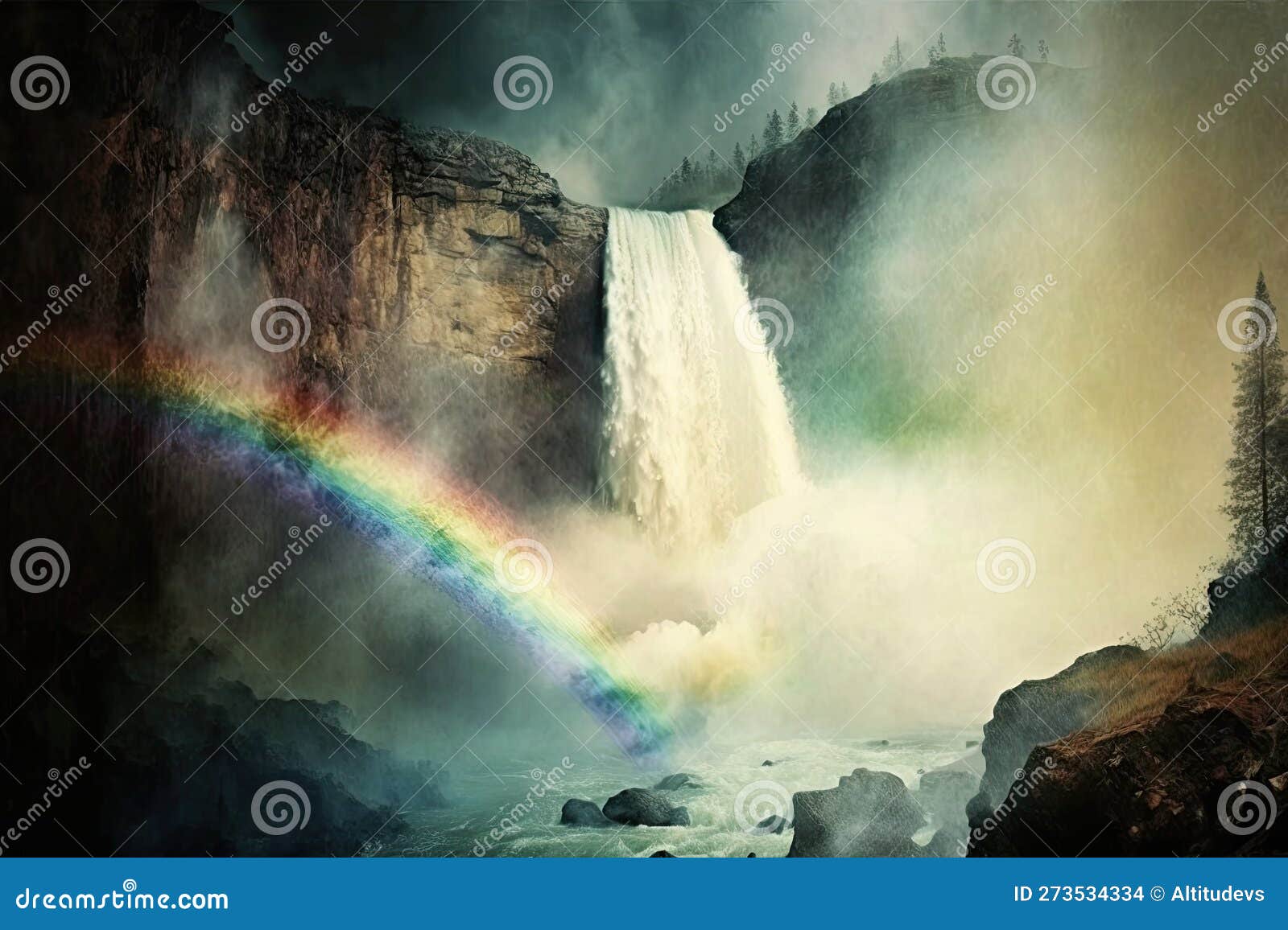 Rainbow Over a Waterfall, with Mist and Spray Visible Stock ...