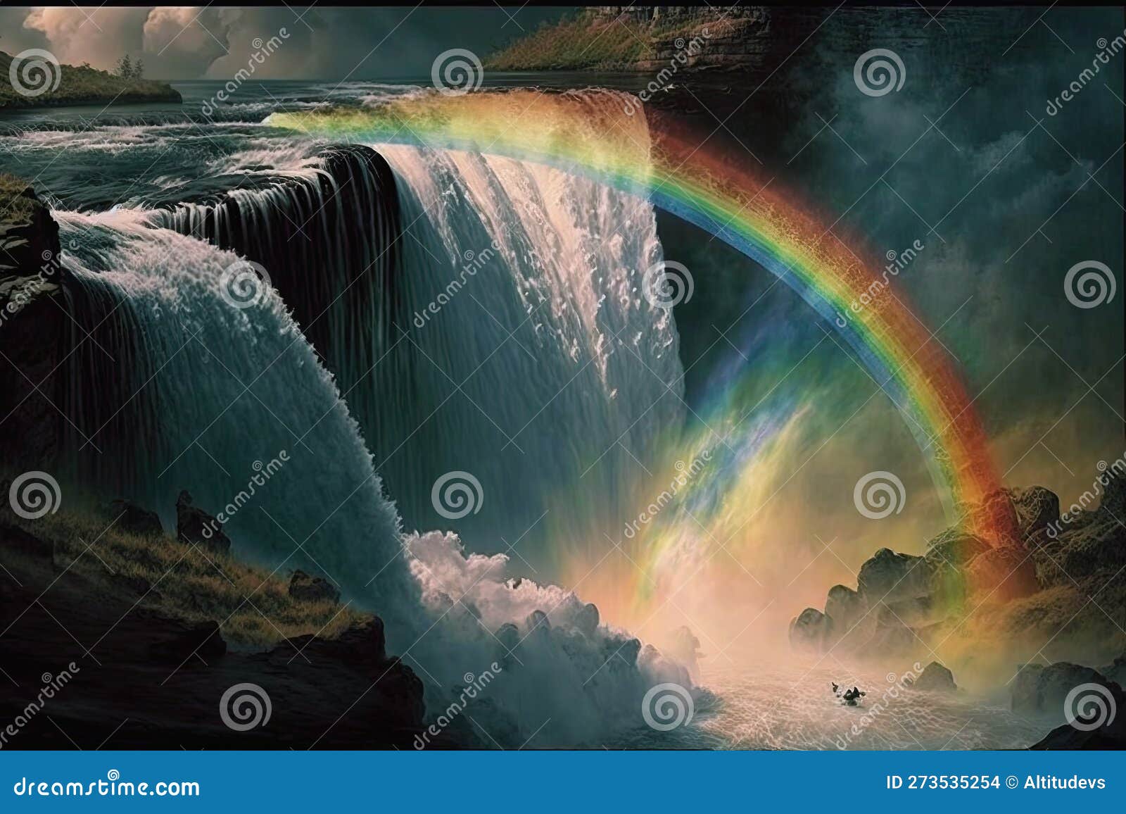 A Rainbow Over a Waterfall, with the Water Crashing Down into a Pool ...