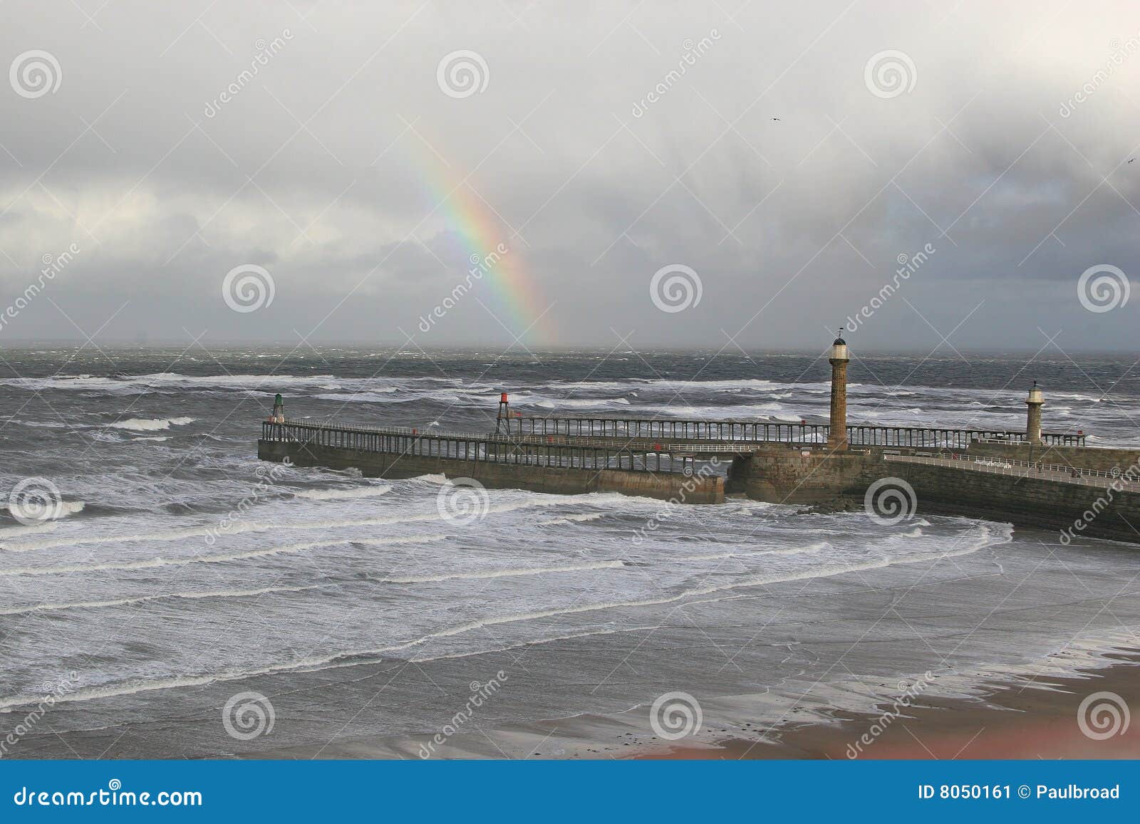 Rainbow Over Whitby Harbour Piers. Stock Image - Image of rain, place ...