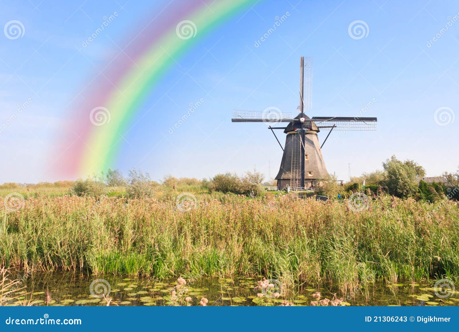 Rainbow Over the Windmill at Kinderdijk Stock Image - Image of ...