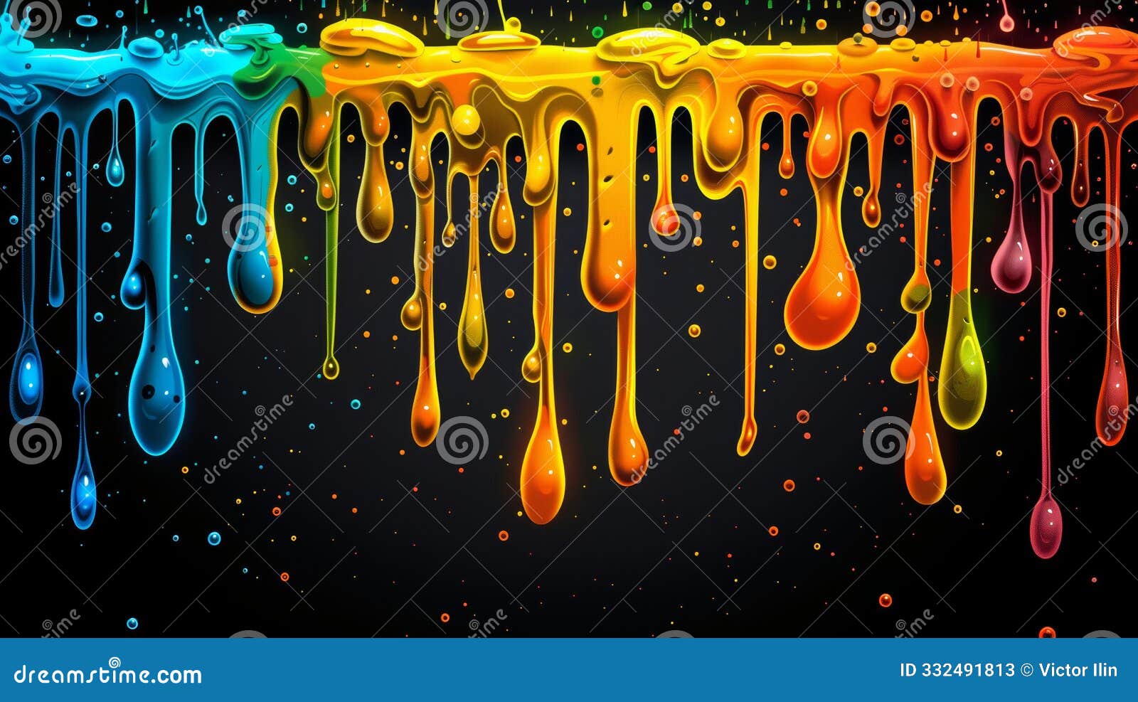 Rainbow Paint Dripping Down on a Black Background, Abstract Colorful ...