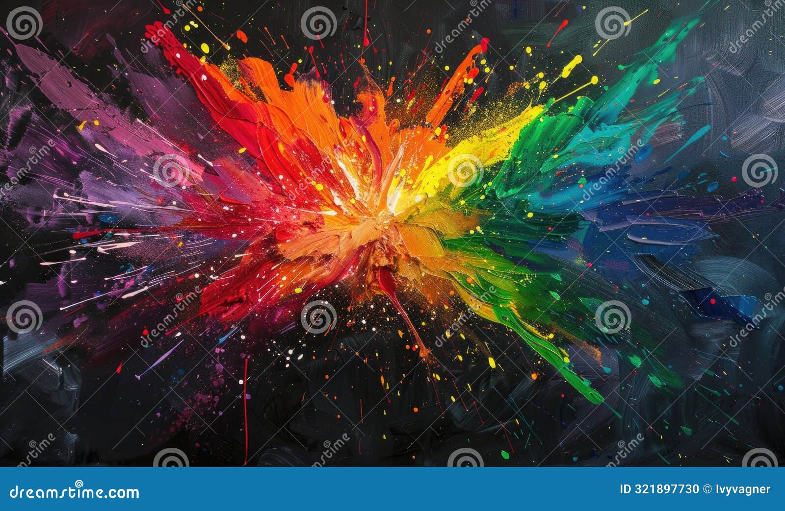 Rainbow Paint Explosion, Colorful Bursts Against a Black Canvas Stock ...
