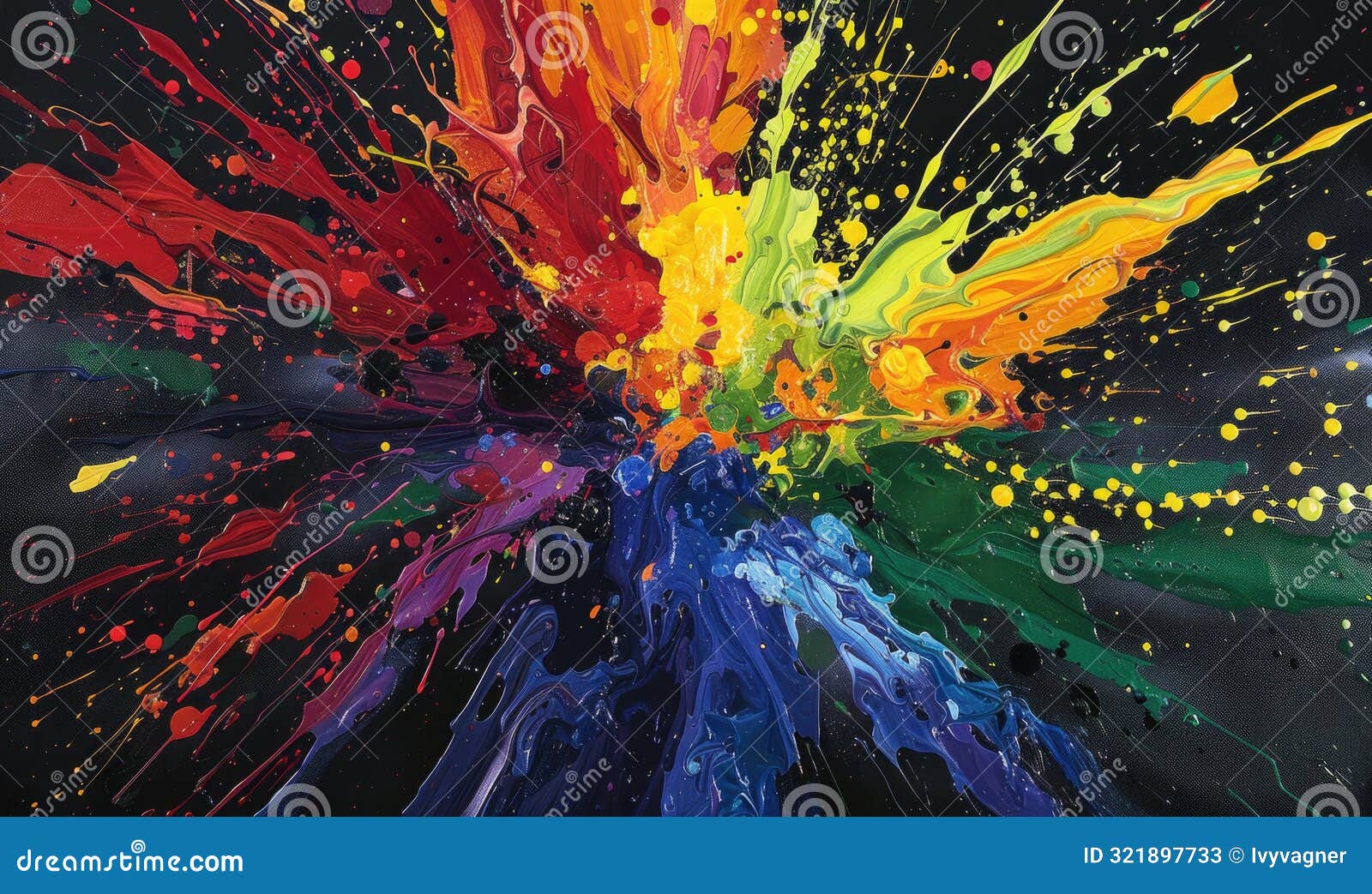 Rainbow Paint Explosion, Colorful Bursts Against a Black Canvas Stock ...