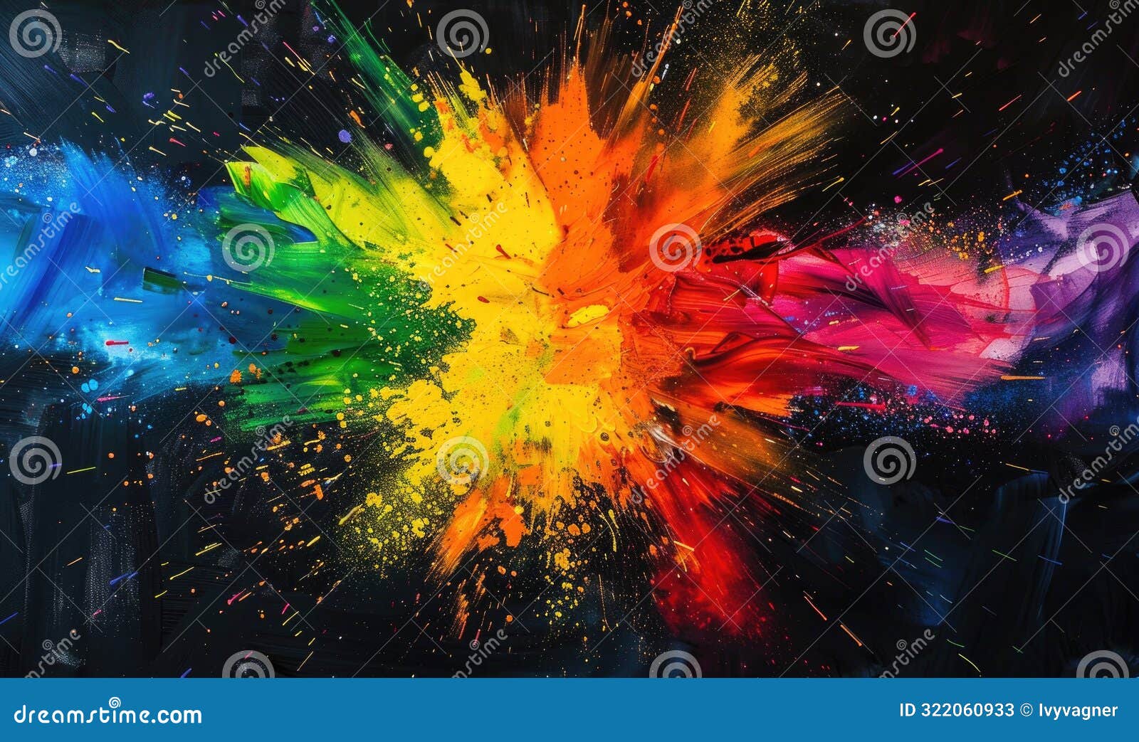 Rainbow Paint Explosion, Colorful Bursts Against a Black Canvas Stock ...