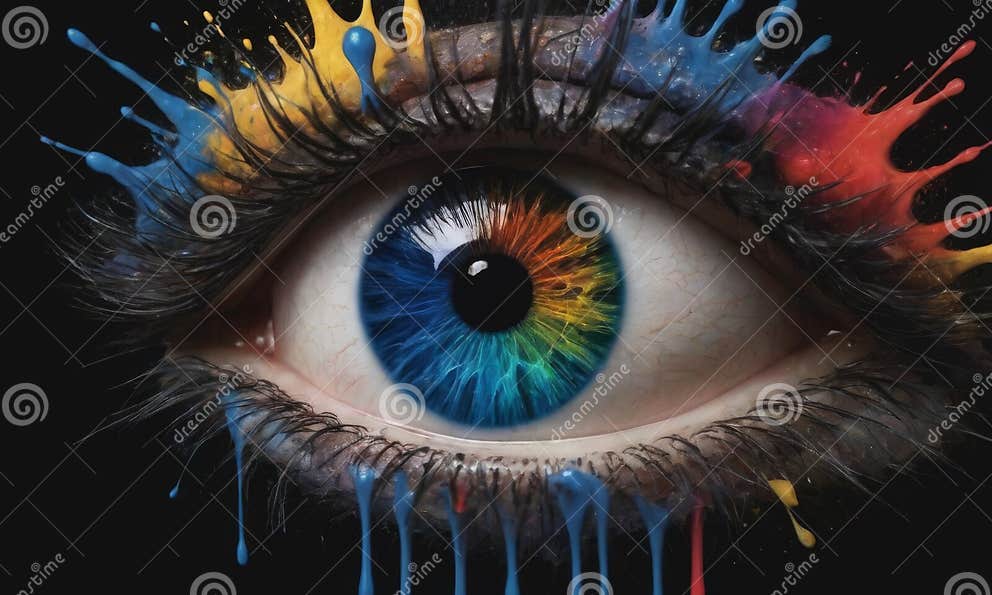 Rainbow Paint Explosion on Eye Stock Photo - Image of abstract, macro ...