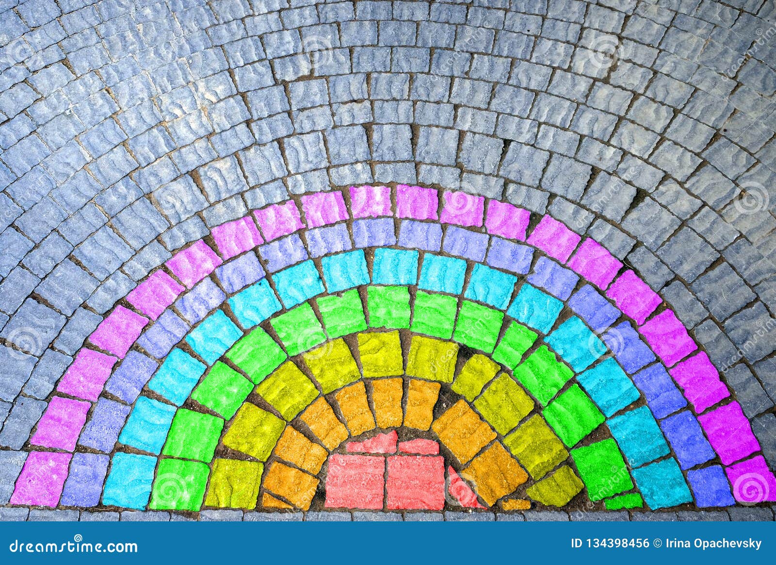 Rainbow Painted on Cobblestone Pavement Stock Photo - Image of bright ...