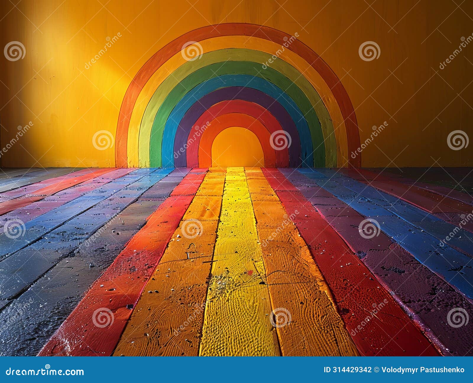 A Rainbow Painted Floor in an Empty Room Stock Photo - Image of room ...