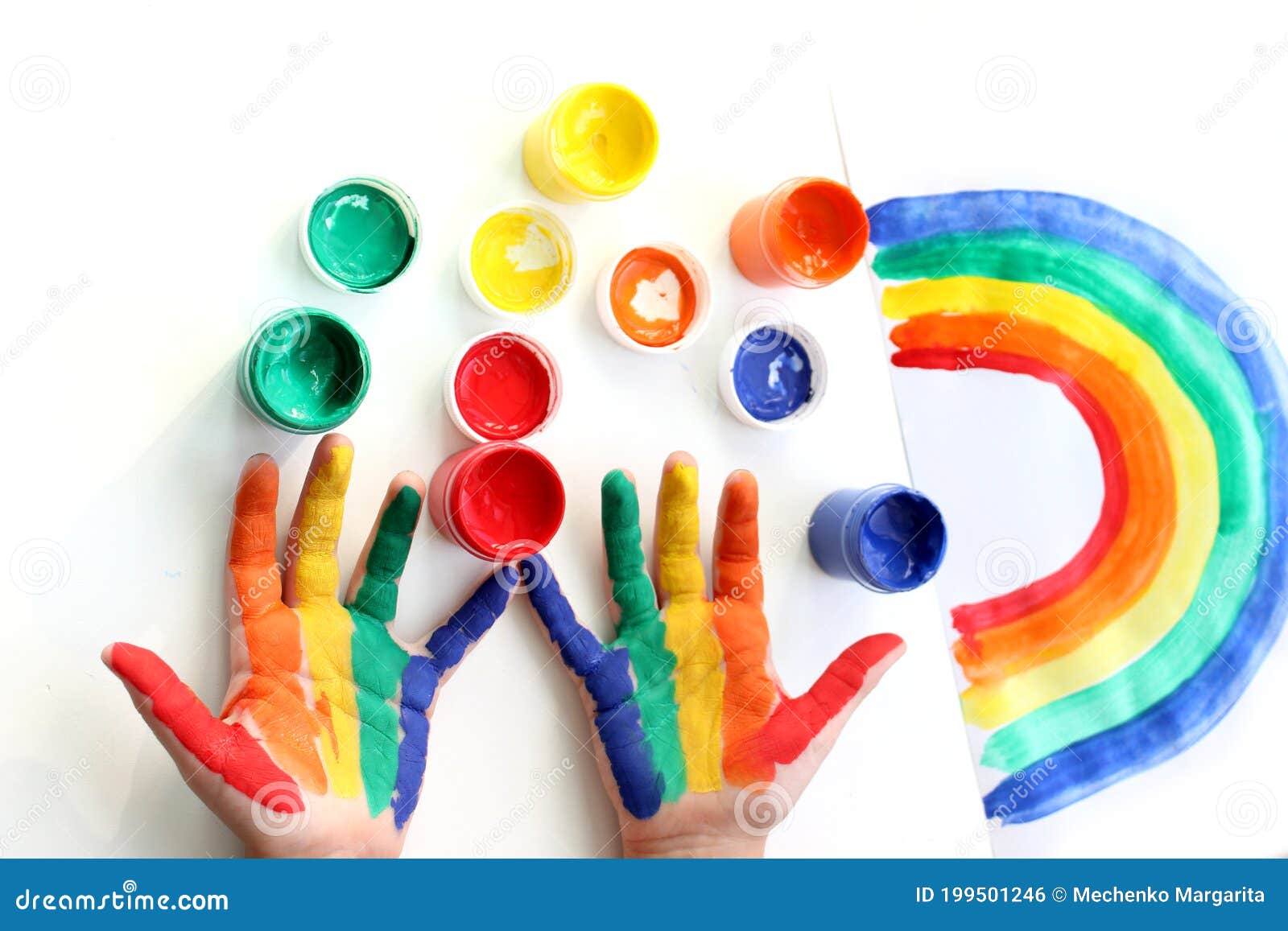 Rainbow Painted Hand Shape Isolated on White Stock Photo - Image of ...