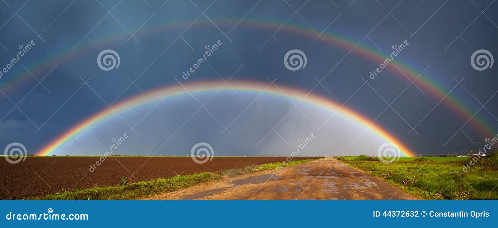 Rainbow Panorama Lanscape On The Beach Lake With Mountain Background ...