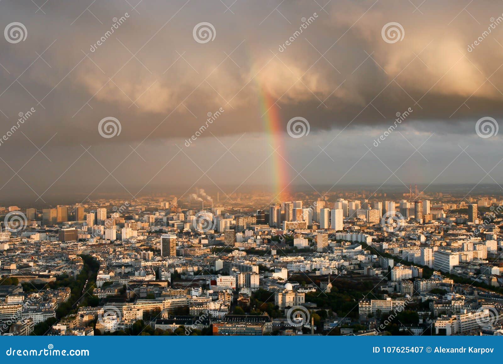 Rainbow panorama of Paris stock image. Image of french - 107625407