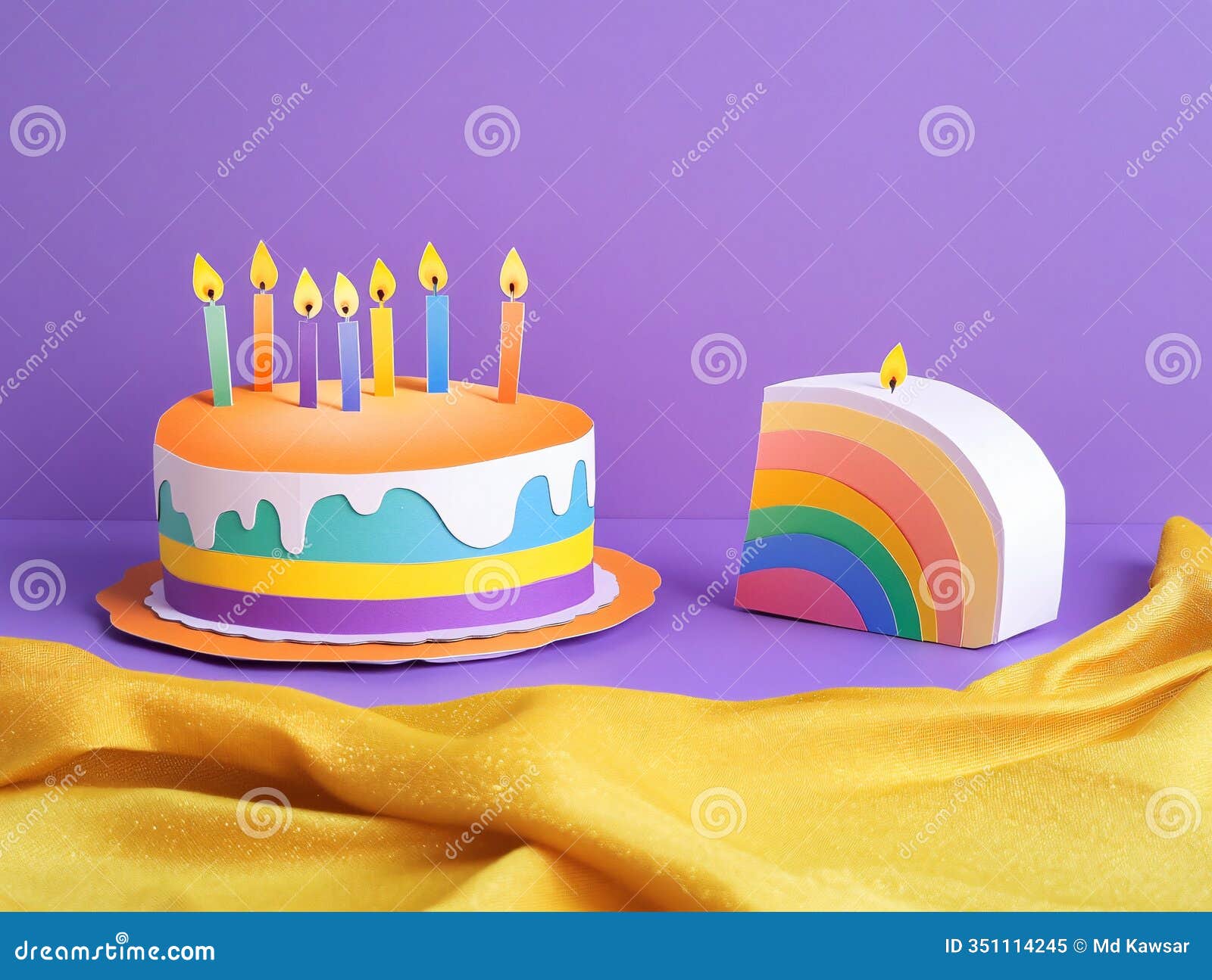 Rainbow Papercraft Birthday Cake with Candles High Quality Image Stock ...