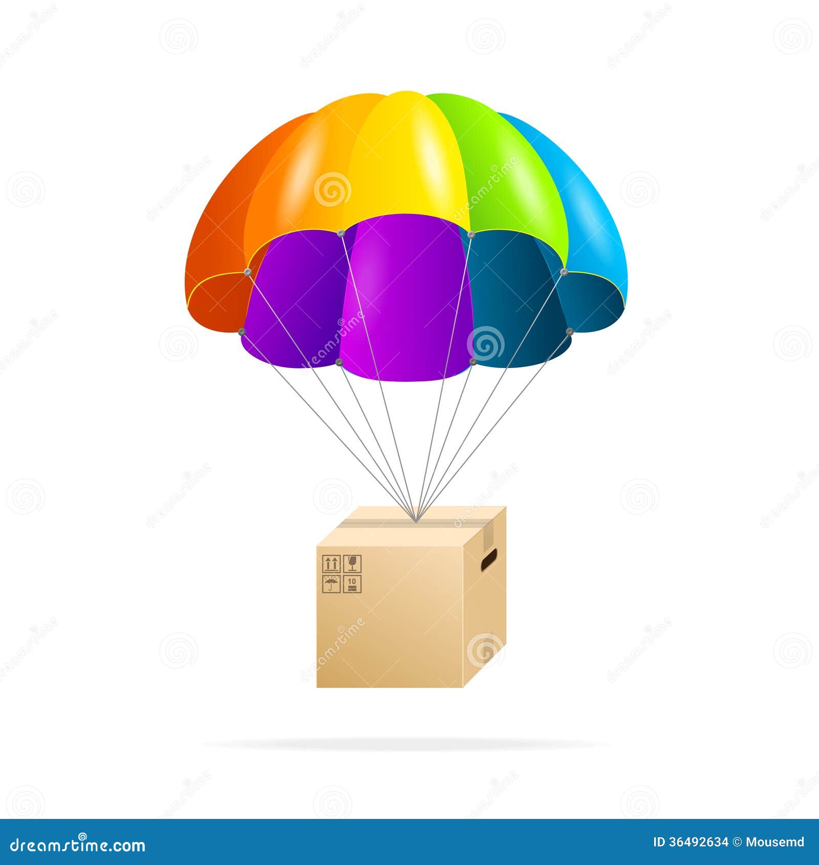 Rainbow Parachute with Cardboard Box on a White Stock Vector ...