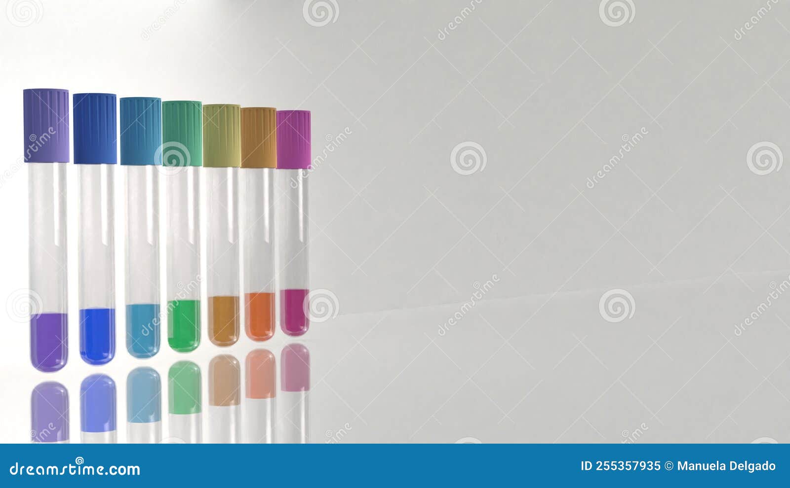 Rainbow Pastel Colored Test Tubes with Cap and Liquid Reflected on the ...