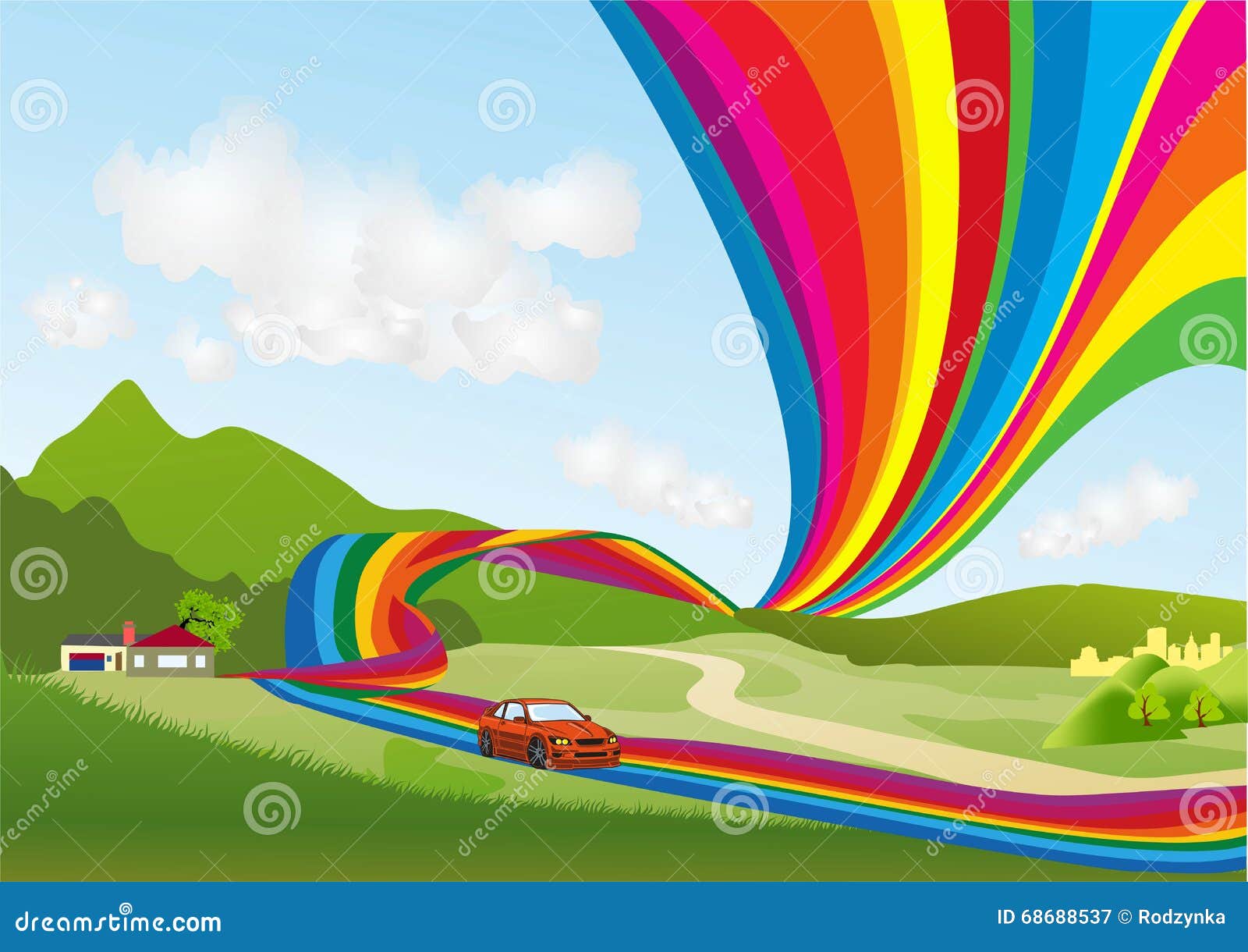 Rainbow path stock illustration. Illustration of clouds - 68688537