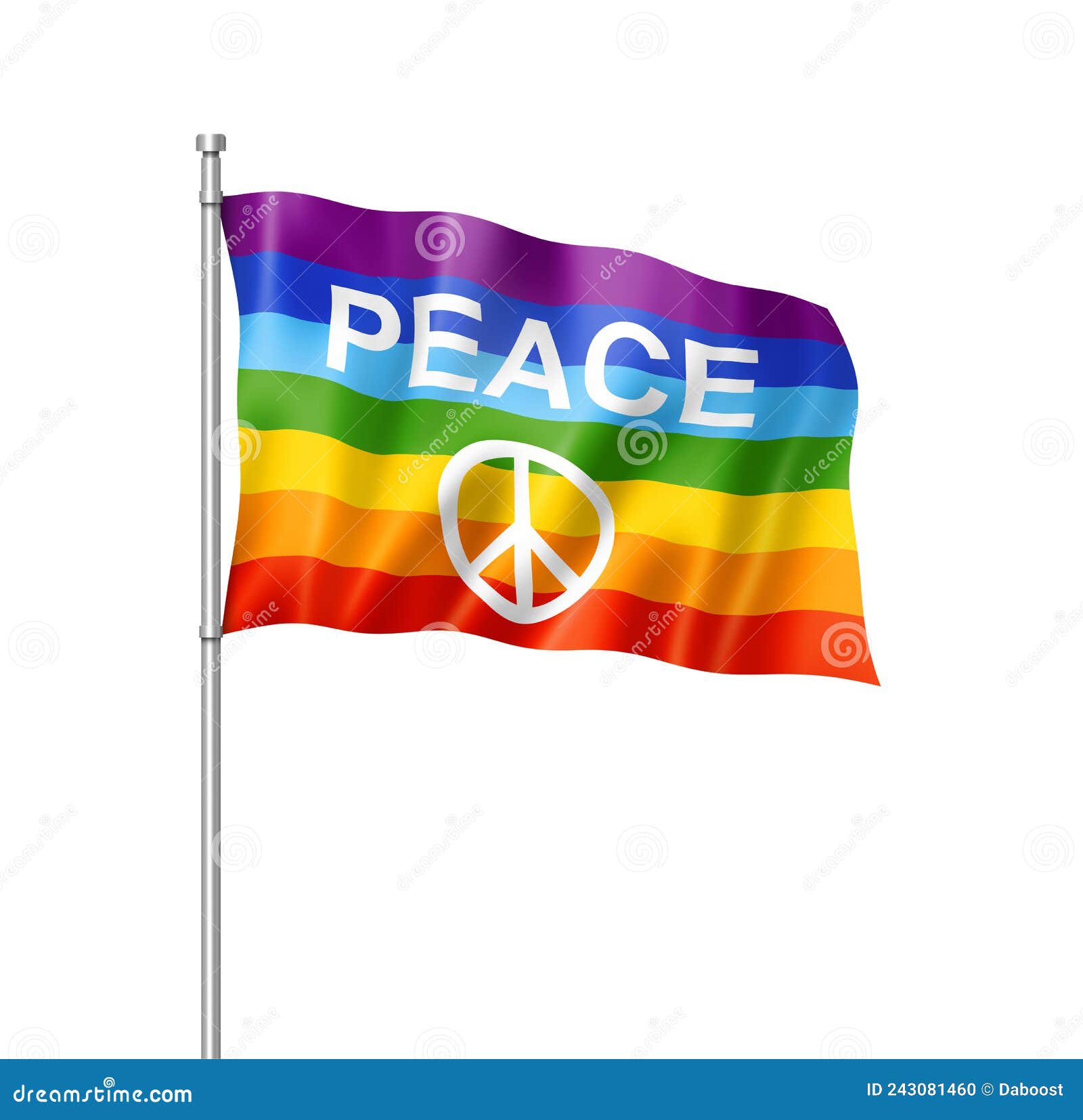 Rainbow Peace Flag Isolated on White Stock Illustration - Illustration ...